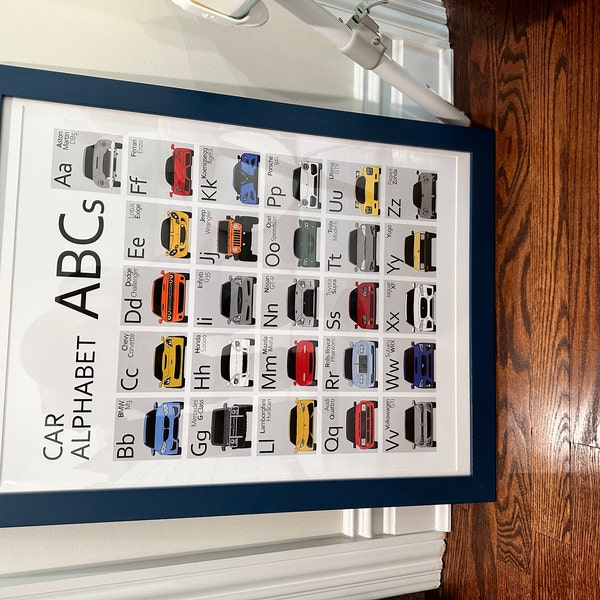 Car Nursery ABC Alphabet Car Poster Print Wall Art for Babies and Kids ...