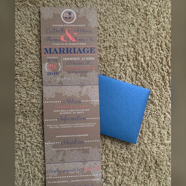 Lace and Burlap | All-n-one Wedding Invitation | Tri-fold With Attached ...
