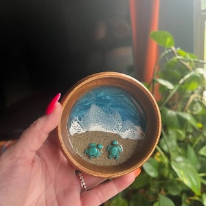 Personalized Resin Beach Jewelry Wooden Bowl Hawaii Themed Trinket Dish ...