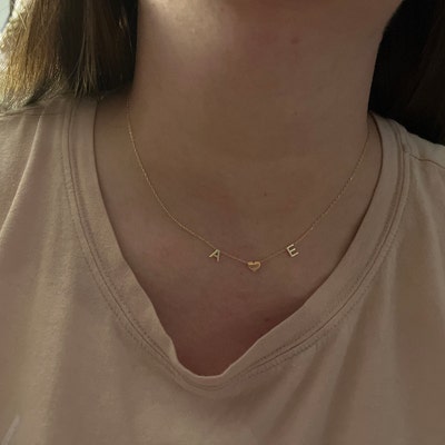 Cute Tiny Initial Heart Necklace , Minimalist Heart Necklace , Gold ...