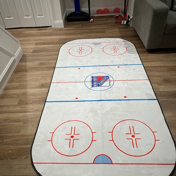 Ice Hockey Rink Printed Area Rug With Custom Team Logo • Washable Ice ...