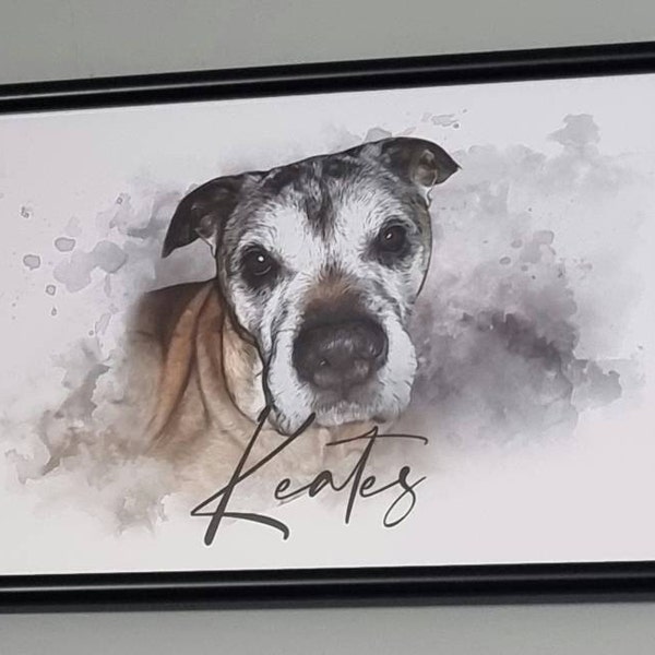 Personalised Staffy Pet Portrait | Custom Staffy Watercolour Portrait ...