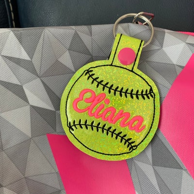 Personalized Softball Keychain Softball Glitter Keychain, Bag Tag ...