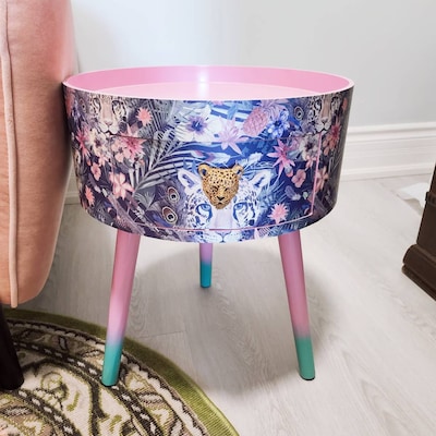 Tropical Wooden Side Table in Hot Pink and Orange Leopard - Etsy