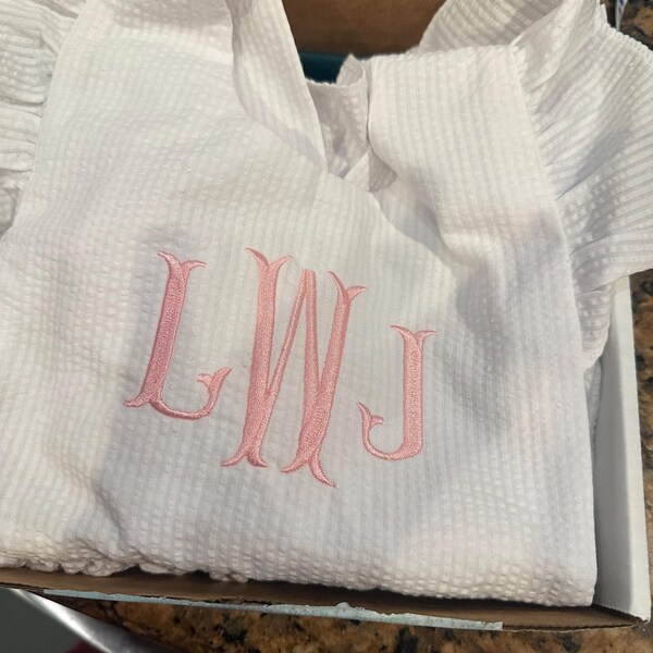 Monogrammed Baby Blue Seersucker Ruffle Bottom Bubble, Girls Romper ...