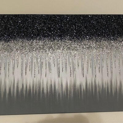 Original Navy Blue and Silver navy Night Abstract Glitter Art - Etsy