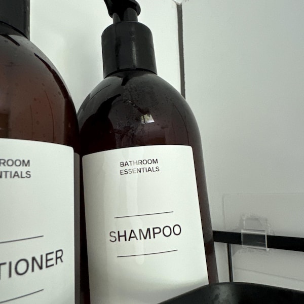 White Waterproof Bathroom Labels Pump Bottle Labels, Shampoo ...
