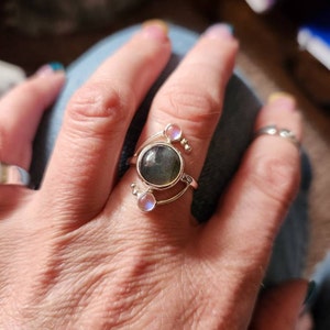 Natural Moonstone and Labradorite Ring Blue Flashy Two - Etsy