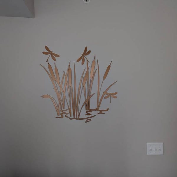 Metal Cattails and Dragonfly Wall Art, Metal Dragonfly Wall Decor ...