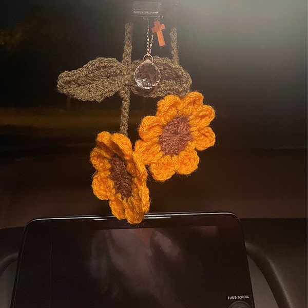 Crochet Sunflower Car Hanger - Etsy