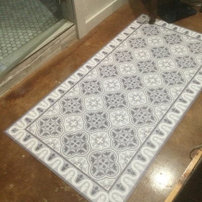 Vinyl Area Rug, Decorative Grey Tiles, Printed on PVC, Linoleum Carpet ...