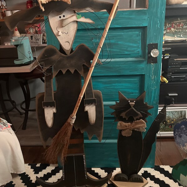 Witch and or Cat Porch Statue Halloween Porch Figure Decor - Etsy