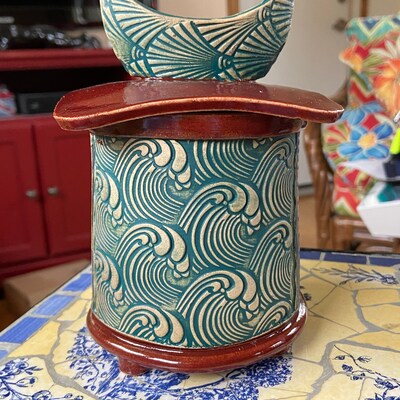 Oval Desktop Pencil and Pen Holder in Ancient Copper Glaze and Lively ...