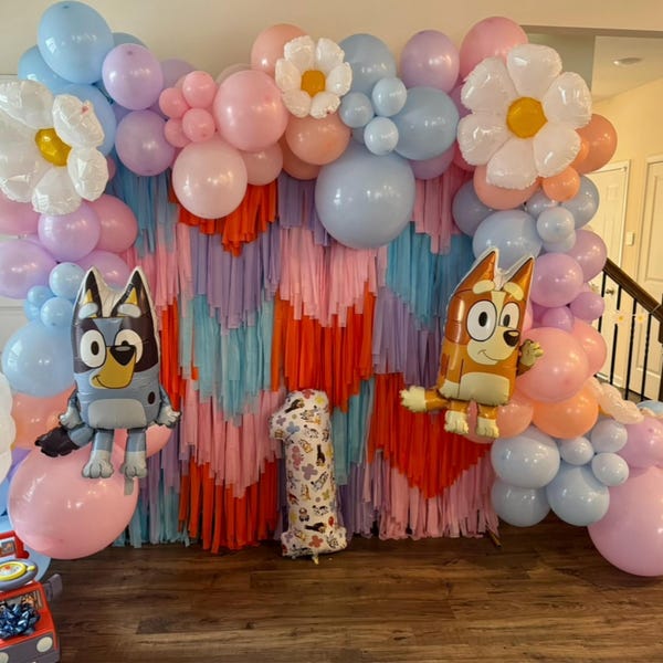 Rainbow Pastel Balloon Garland Featuring Bluey Balloon Birthday Balloon ...