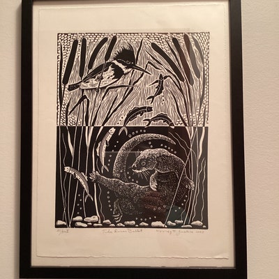 The River Ballet Linocut in Black,otter Linocut,kingfisher Linocut ...