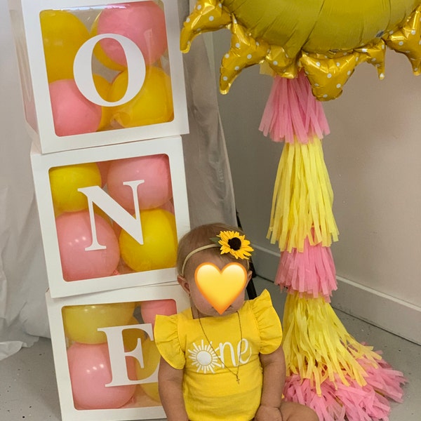 First Birthday Balloon 'ONE' Boxes for Baby Girl WITH 24 Balloons ...