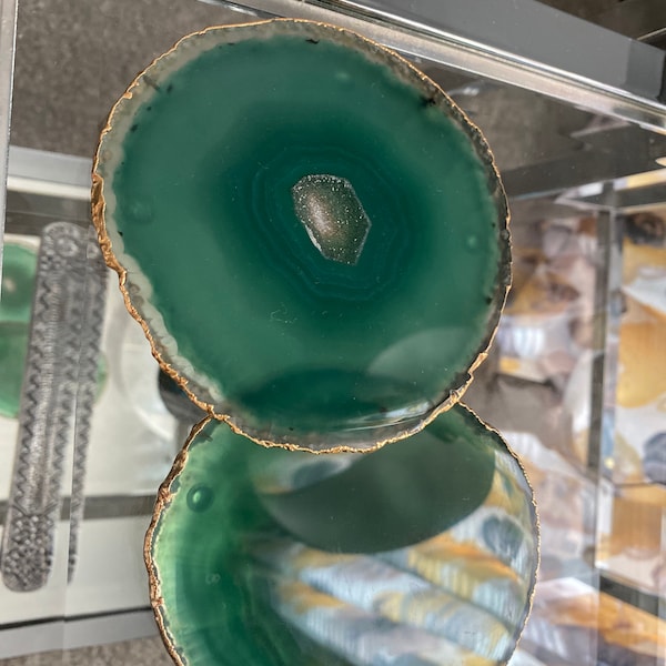 GREEN Agate Coasters. Emerald Geode Coasters. Gem Coasters. SILVER or ...