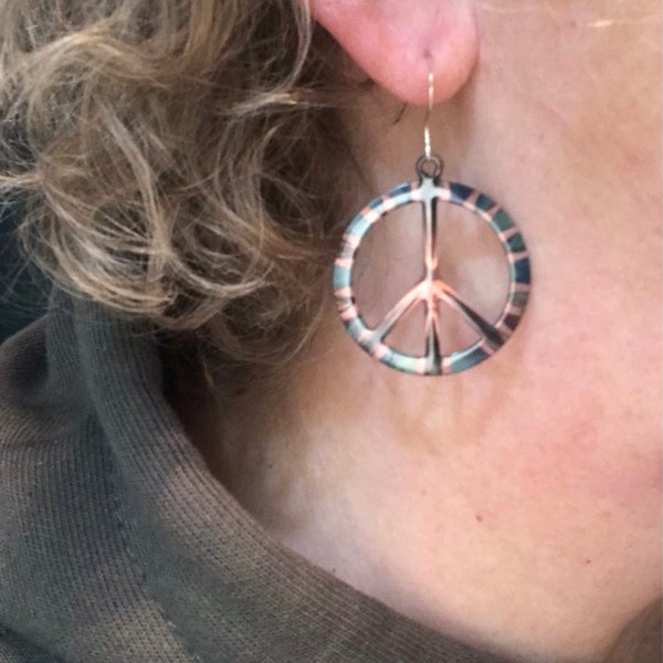 Peace Symbol Earrings Copper Peace Sign Earrings Peace Jewelry Hippy ...
