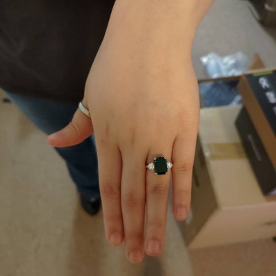 Prong Set Emerald Engagement Ring, Dainty Women's Ring, 8x11mm Emerald ...