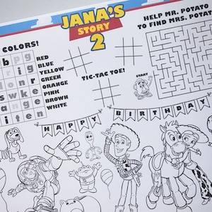 Toy Story Activity Placemat, Toy Story Placemat, Toy Story Coloring ...