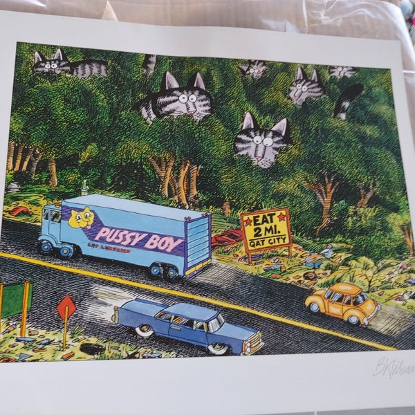 Kliban Cats Vintage Original Print Seafaring Cats Playing on Boat Large ...