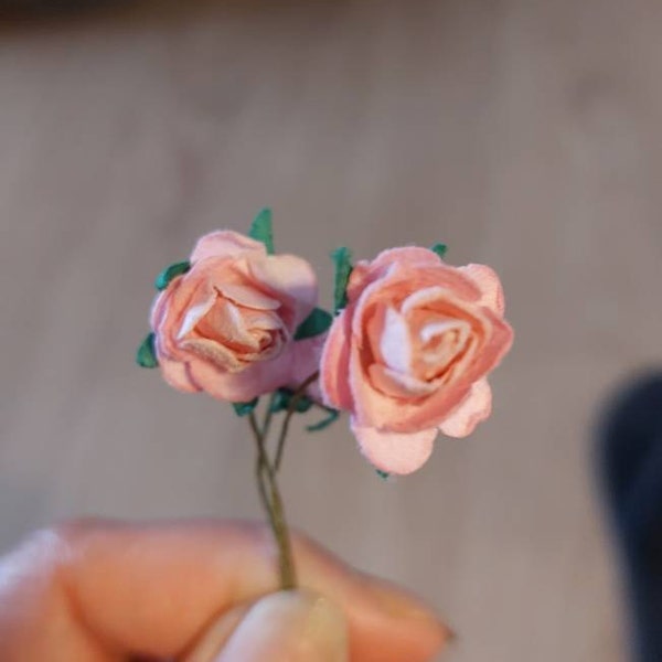 Miniature Paper Tea Roses Mulberry Flowers 14mm Card Craft Scrapbooking ...