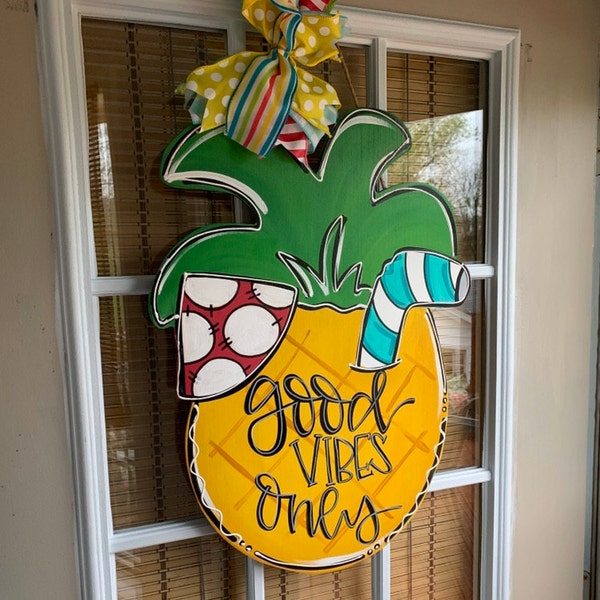 Summer Pineapple Door Hanger, Summer Porch Decor, Pool Sign, Pineapple ...