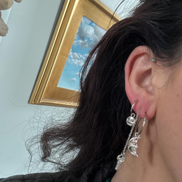 Set 4 Earring Set Jewelry Set Earring Bundle Blue Moon Hoops Crescent Moon Hoop Lock Earrings ...