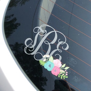 Floral Monogram Decal Script Monogram With Pastel Flowers Bohemian ...