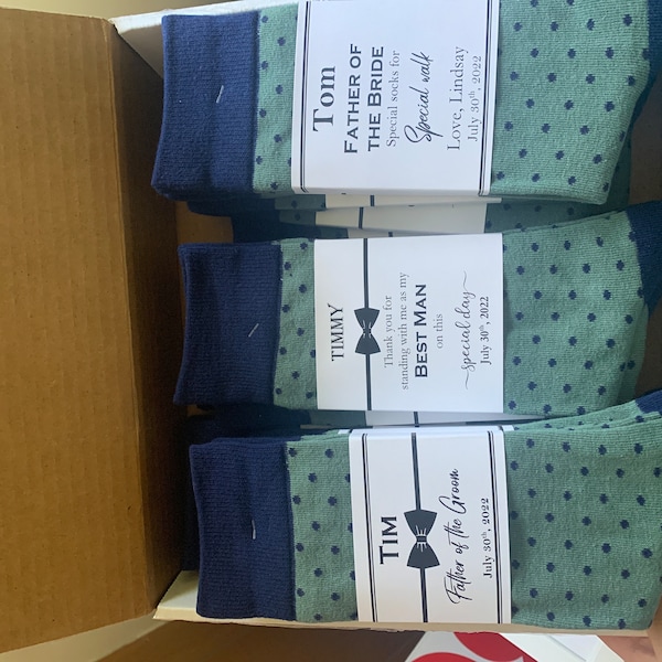 Groomsmen Socks Dark Sage Green And Navy Polka Dot Socks Custom Socks Labels Personalized
