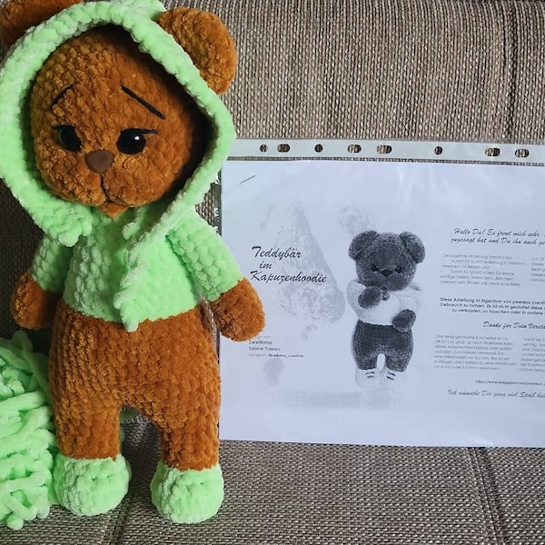 Amigurumi Teddy PDF Crochet Pattern Teddy in a Hoodie Crochet Pattern ...