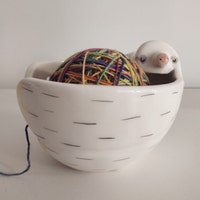 White Ceramic Baby Sloth Yarn Bowl, Knitting Bowl, Wool Bowl. Decorated ...