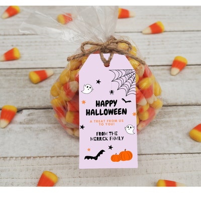 Halloween Tag Mockup, Gift Tag Mockup With Candy PSD Smart Object ...