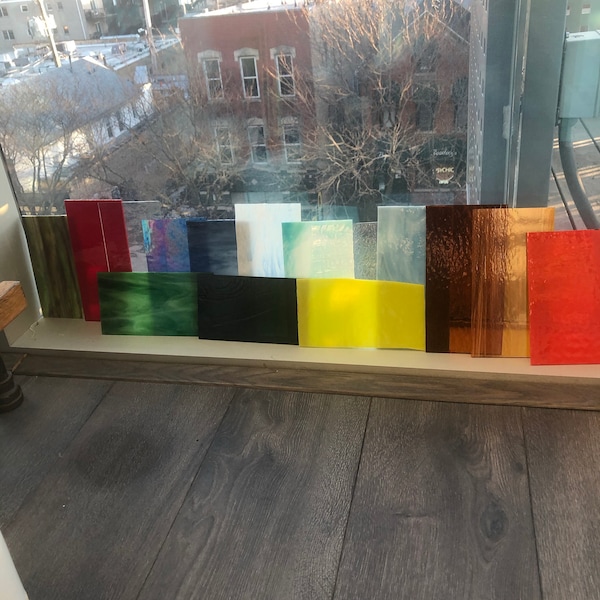 Stained Glass Sheet Variety Pack of 15- 7" X 4" Pieces of Premium Glass ...