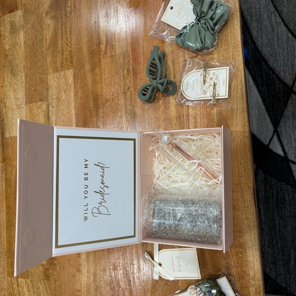 Bridesmaid Proposal Box: Personalized Glass, Hair Accessories Gift Set ...