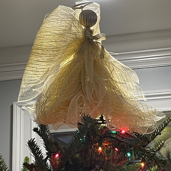 Ivory and Gold Christmas Angel Tree Topper. Angel Tree Topper. Tabletop ...