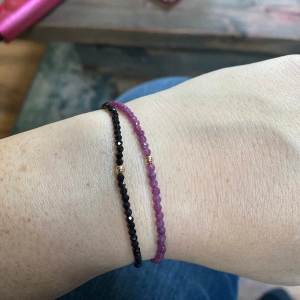 Black Spinel Stretch Bracelet, Ultra Delicate Faceted Tiny Beads ...