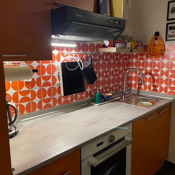 Orange Modern Circles Backsplash Decals - Waterproof - Crédence ...