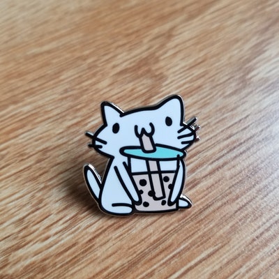 Boba Squiggle Cat Enamel Pin Boba Cat Boba Pin - Etsy