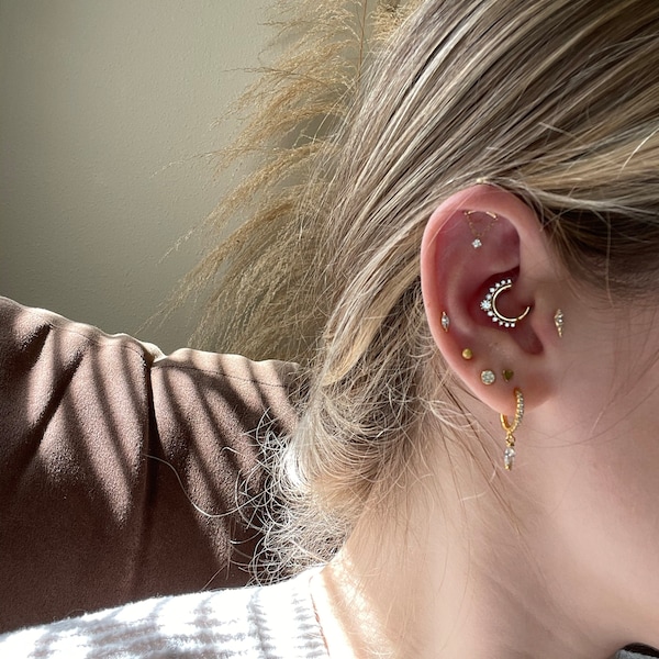 14K Gold Vertical Dangle Hidden Helix Piercing/threadless Push Pin Flat ...