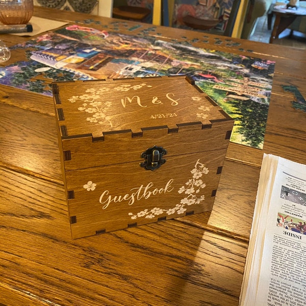 Wedding Guest Box With 6 Dividers, Personalized Engraved Wood Box ...