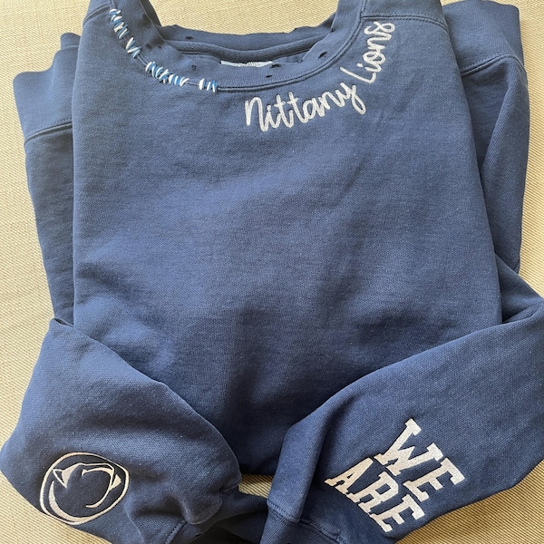 GREY CUSTOM Embroidery Hand Stitch Sweatshirt Distressed Vintage Custom ...