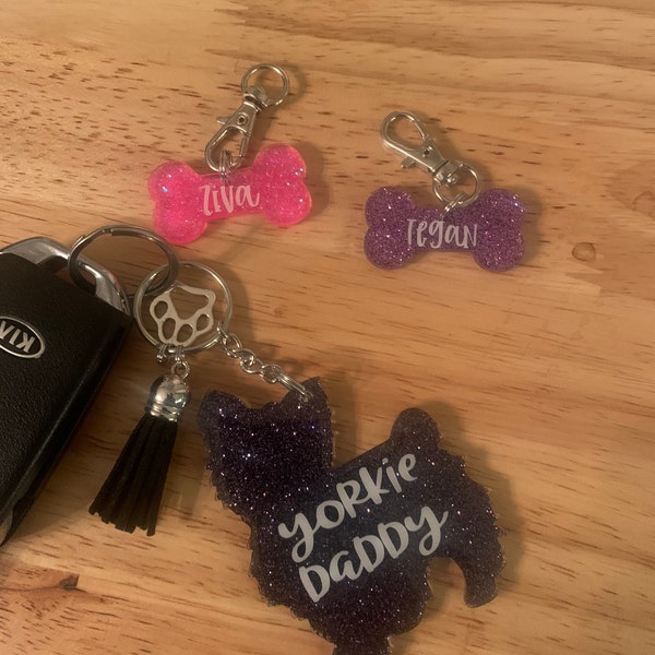 Customizable Yorkshire Terrier Glitter Keychain, Personalized Yorkie ...