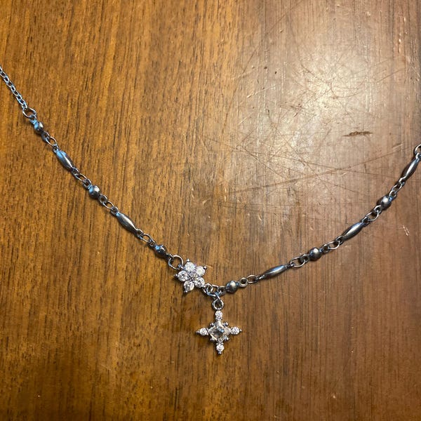 Silver Moonstone Gothic Style Y2k Chain Necklace, Green Gem Stone ...