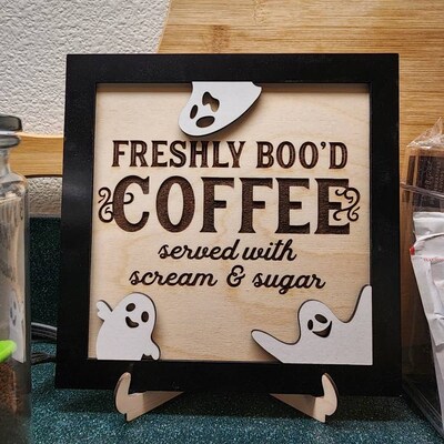Freshly Bood Coffee Sign, Funny Halloween Sign, Coffee Sign, Halloween ...