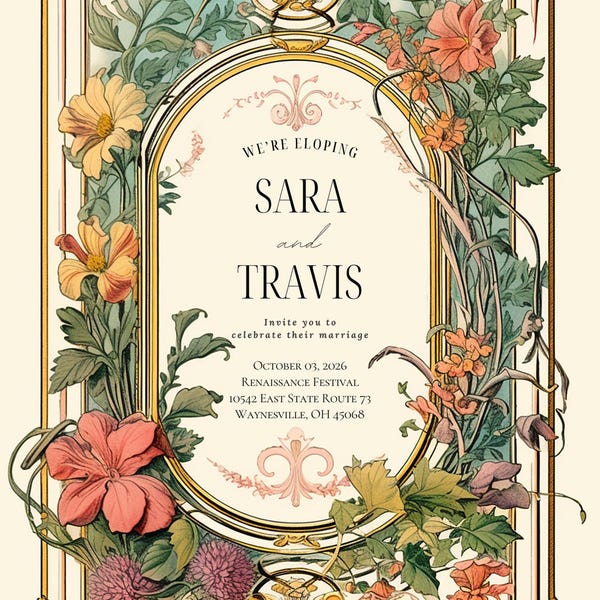 Stained Glass Wedding Invitation Suite, Art Nouveau Inspired, Digital ...