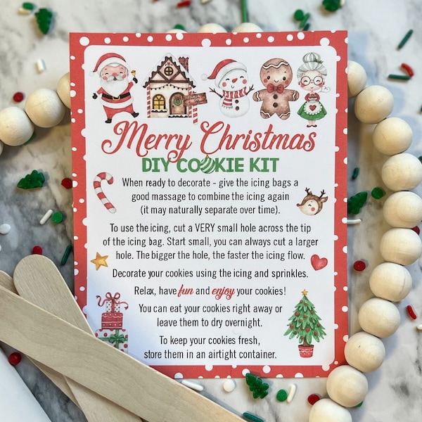 Merry Christmas DIY Cookie Kit Instructions Card 4"x5", Christmas Kids ...