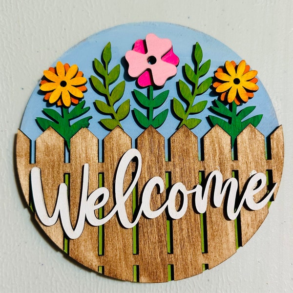 Welcome Fence Flowers Sign, Round Door Hanger SVG, Glowforge Laser Cut ...