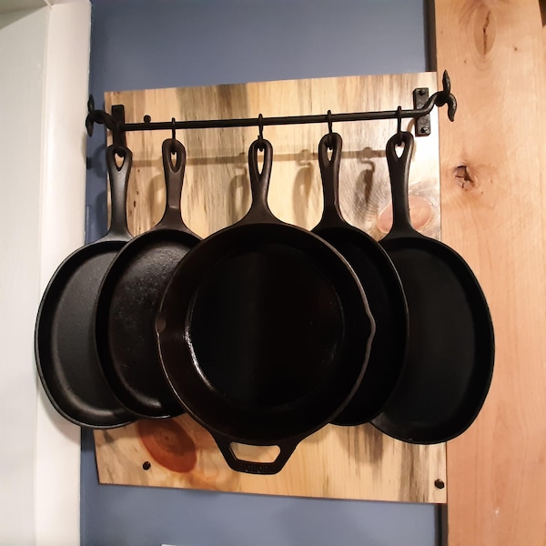 Handcrafted Blacksmith Forged Pan Rack With Sliding Hooks - Rustic ...