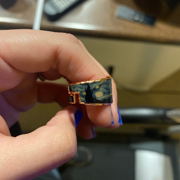 Van Gogh the Starry Night Print Handmade Ring, Van Gogh Ring, Vincent ...